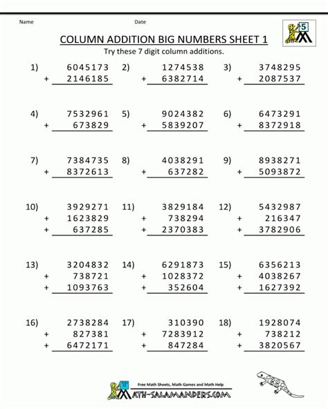 Grade 6 Addition Worksheets Math Worksheets Printable