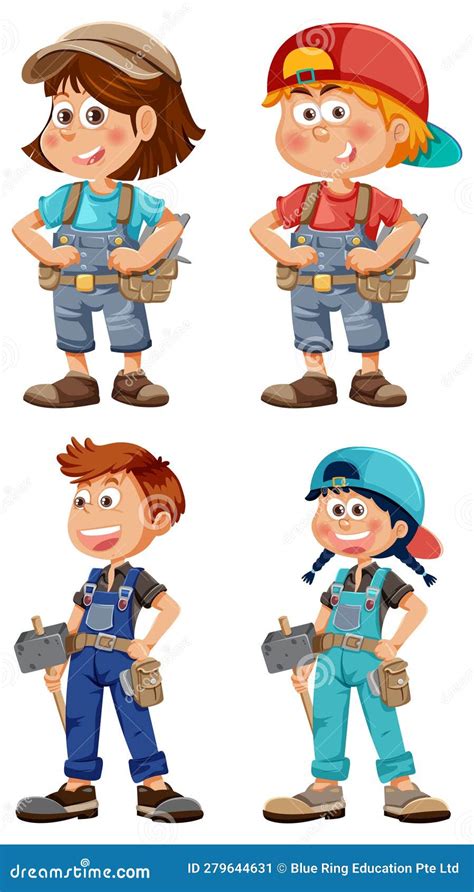 Juego De Personajes De Dibujos Animados De Mano Ilustración del Vector