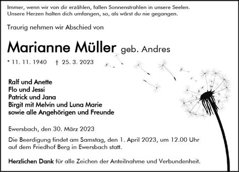 Traueranzeigen von Marianne Müller vrm trauer de
