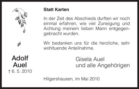 Traueranzeigen Von Adolf Auel Trauer Hna De