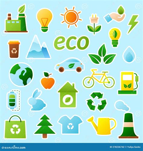 Ecology Stickers Save Green Earth Planet Clean Environment Eco Labels