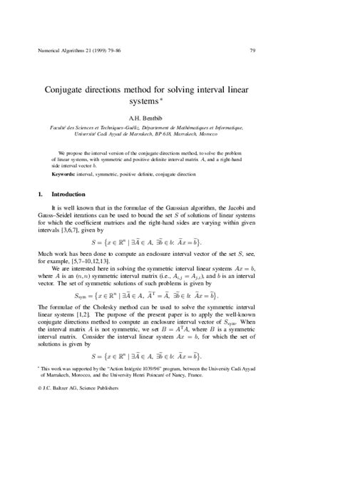 pdf conjugate directions method for solving interval linear systems abdeslem hafid bentbib