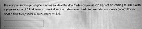 Solved The Compressor In A Jet Engine Running An Ideal Brayton Cycle