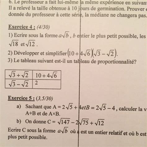 Aidez Moi Svp C Est Urgent 1 Ecrire Sous Forme A Racine Carre De B B