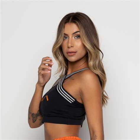 Top Fitness Elástico Cruzado Preto e Silk Laranja Ava Fitness