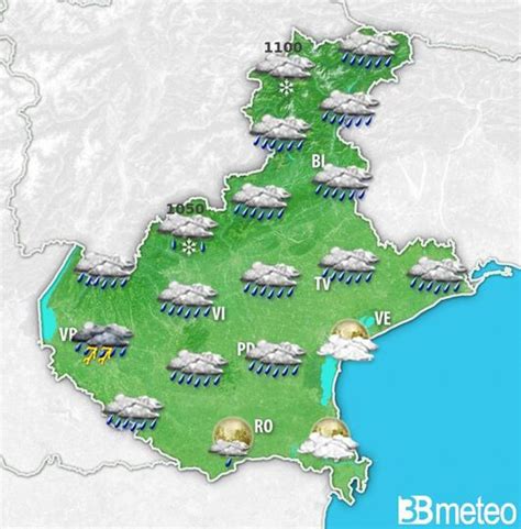 Meteo Veneto perturbazione atlantica in transito giovedì con piogge