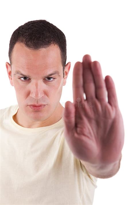 Man With His Hand Raised In Signal To Stop Stock Image Image Of