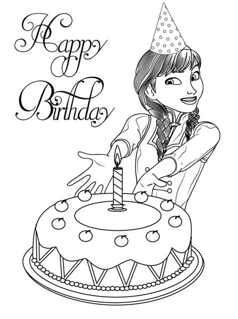 Coloriage Anna et Gâteau d Anniversaire télécharger et imprimer