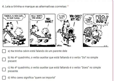 Leia A Tirinha E Marque As Alternativas Corretas A Na Tirinha Calvin