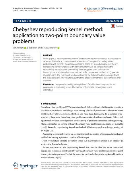 pdf chebyshev reproducing kernel method application to two point boundary value problems