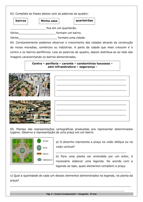 SALADEAULA Geografia Tipos de Bairros Avaliação 3º ano Ensino