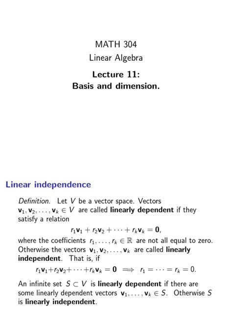 math 304 linear algebra basis and dimension pdf basis linear algebra vector space