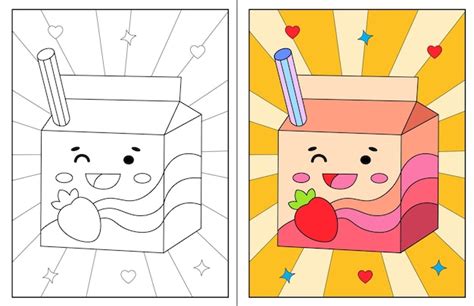Dibujos De Bebidas De Frutas Kawaii Para Colorear Vector Premium