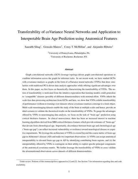 pdf transferability of covariance neural networks and application to interpretable brain age