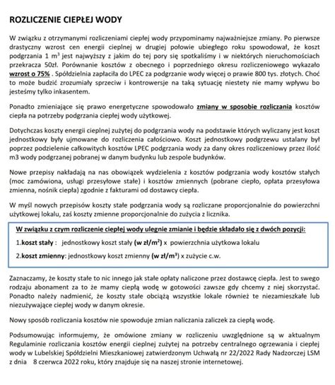 Rozliczenie ciepłej wody Lubelska Spółdzielnia Mieszkaniowa