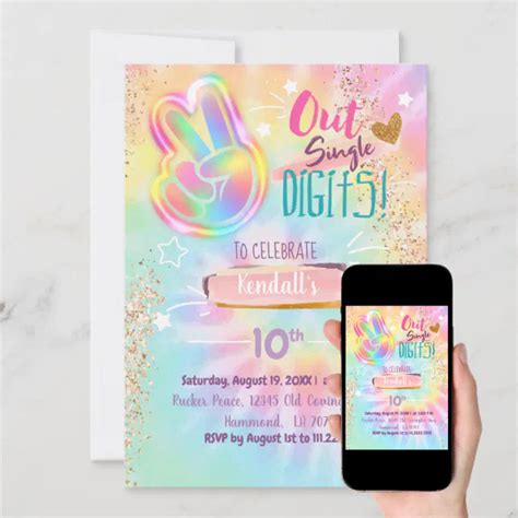 Tie Dye Birthday Invitation Peace Out Single Digit Zazzle