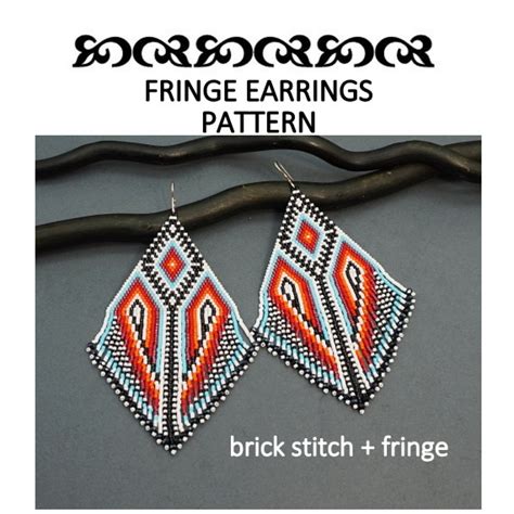Brick Stitch Native Beaded Earrings Fringe Pattern DIY Beading