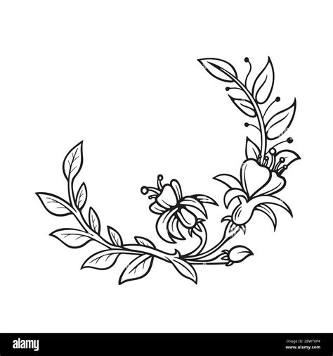 Corona Floral Dibujo A Mano De Diferentes Flores Y Plantas De Flores