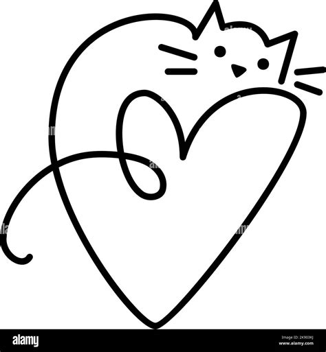 Lindo Gato Vectorial De Una L Nea Con Logotipo En Forma De Coraz N