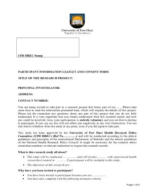 Fillable Online Consent Forms And Participant Information Sheets Fax