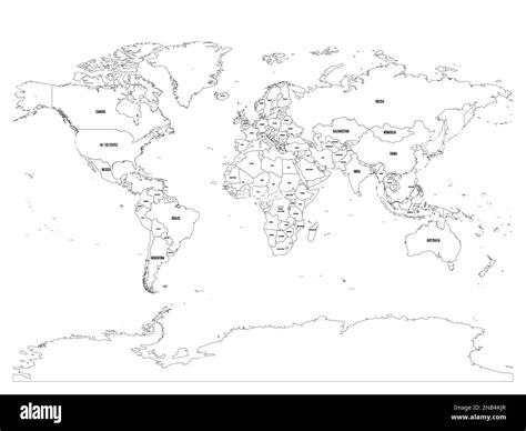 Vector Political Map Of World Black Outline On White Background With
