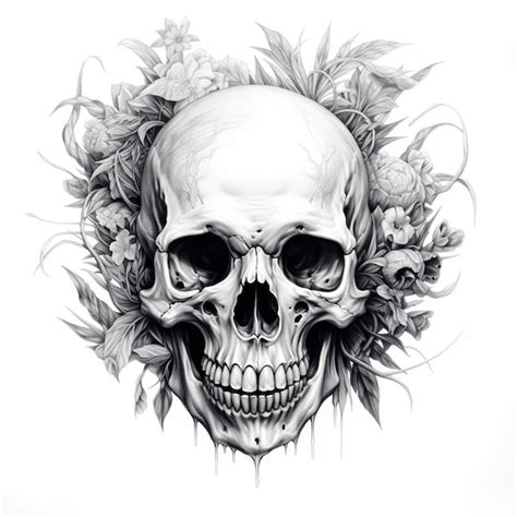 Premium AI Image Black And White Skull Illustration