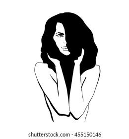 Sketch Naked Girl Covered Hair Vector Vector De Stock Libre De