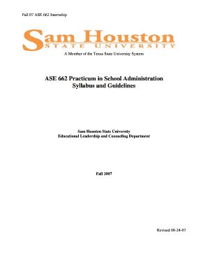 Fillable Online Shsu ASE 662 Practicum In School Administration