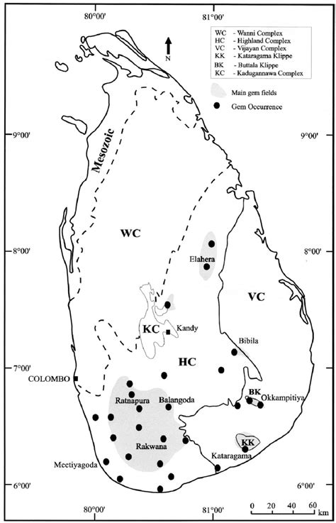 Simplified And Generalized Geological Map Of Sri Lanka Showing Major