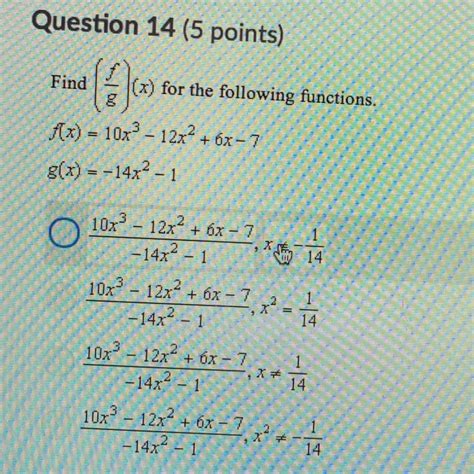 find f g x for the following functions
