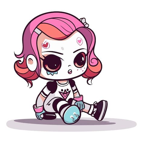 Una niña linda con el cabello rosa jugando al boliche Vector Premium
