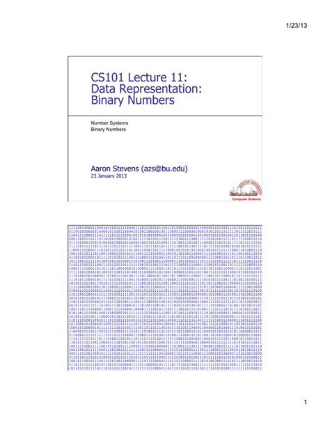 pdf cs101 lecture 11 data representation binary numbers · 1 23 13 1 computer science cs101