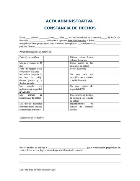 Doc Modelo De Acta De Constancia De Hechos Dokumentips Images And
