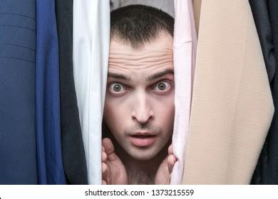 Naked Man Lover Hiding Closet Clothing Stock Photo 1373215559