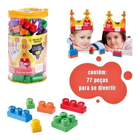 Brinquedo Blocos De Montar Grandes Infantil Criança Diversão 77 Peças