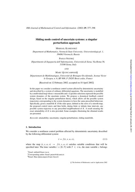 pdf sliding mode control of uncertain systems a singular perturbation approach
