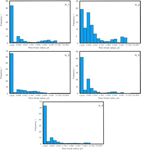 Histograms Of The Coal Pore Throat Radii From The Mercury Tests