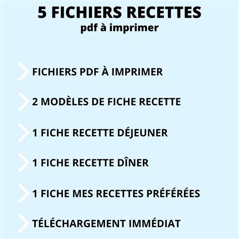 Fiches recettes vierges à imprimer PDF A4 en français Etsy France