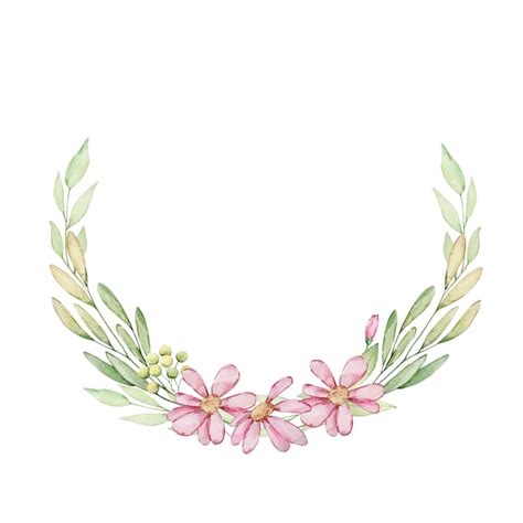 Guirnalda Floral Delicada Acuarela Con Flores Vector Premium