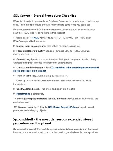 stored procedure checklist best practices for developing efficient and secure stored procedures