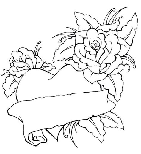 Coloriage Rose avec Coeur télécharger et imprimer gratuit sur