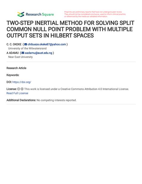 pdf two step inertial method for solving split common null point problem with multiple output