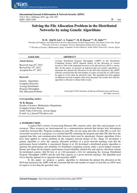pdf solving the file allocation problem in the distributed networks by using genetic algorithms