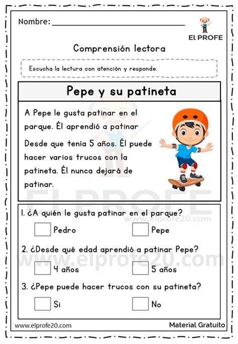 Cuadernillo de comprensión lectora para niños de 4 años