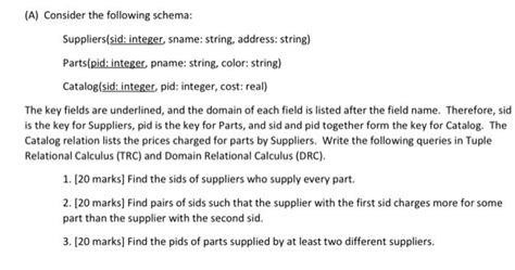 [solved] a consider the following schema suppliers sid