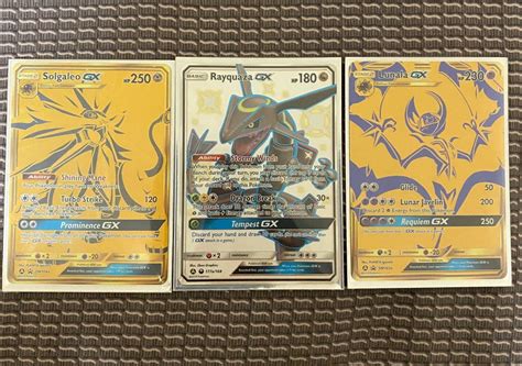 Solgaleo Shiny Rayquaza Lunala GX Hidden Fates Pokemon Cards Hobbies