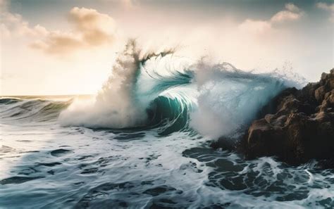 Premium AI Image A Wave Is Crashing On A Rocky Shore