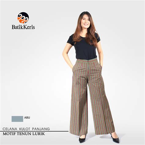 Celana Kulot Panjang Tenun Lurik Abu Batik Keris Online
