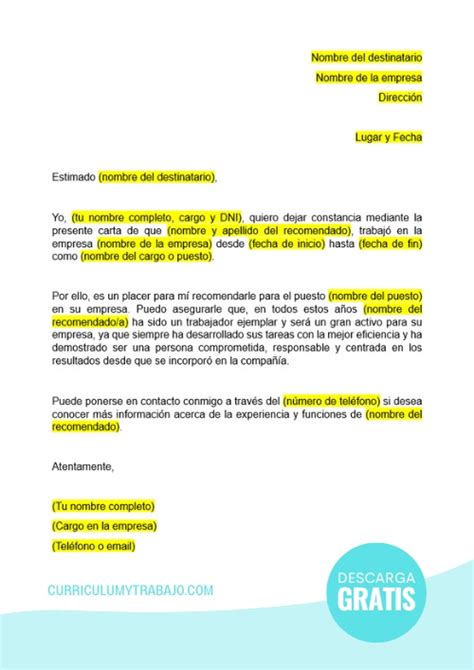Carta de recomendación laboral cómo redactarla ejemplos