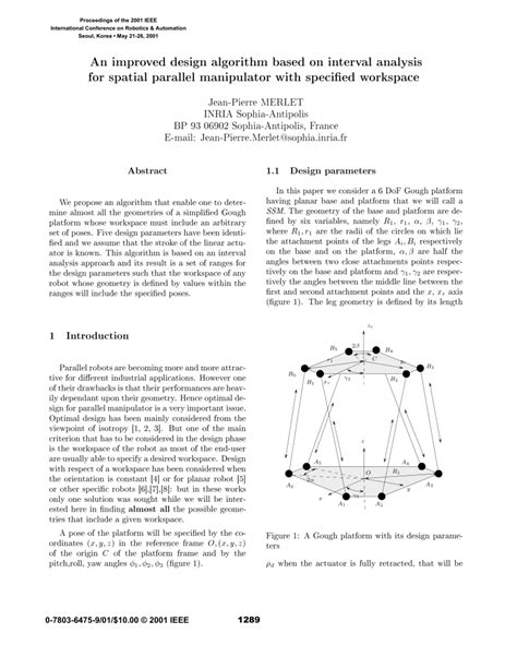 pdf an improved design algorithm based on interval analysis for spatial parallel manipulator